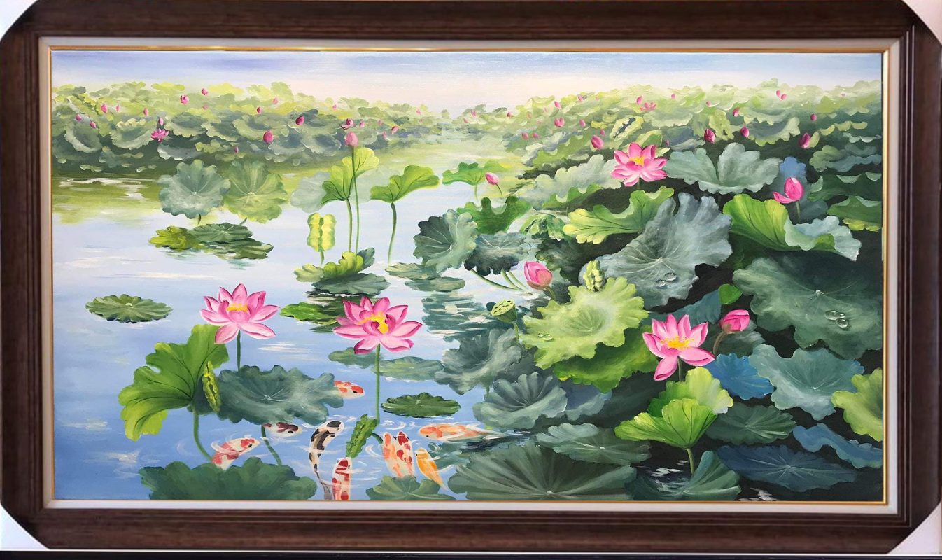 Tranh Sơn Dầu Hoa Sen - Tranh Hoa Sen 66 - Tranh sơn dầu